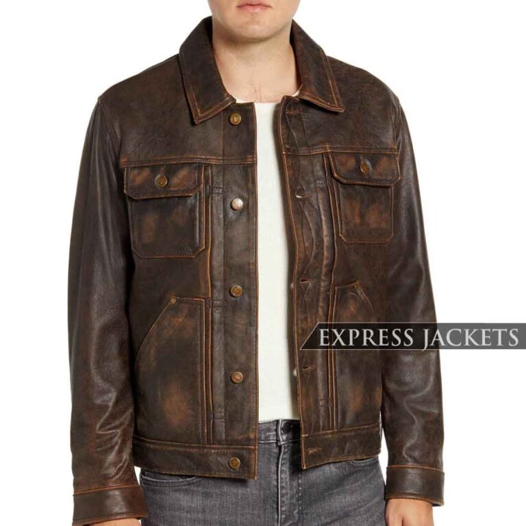 Distressed Blue Leather Jacket | Vintage Blue Jacket Men's