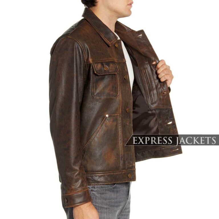 Distressed Blue Leather Jacket | Vintage Blue Jacket Men's